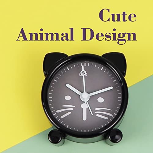 AOLOX 3" Alarm Clock Bedside Mini Cute Animal Decoration Small Clock Cat Black