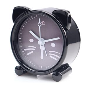 AOLOX 3" Alarm Clock Bedside Mini Cute Animal Decoration Small Clock Cat Black