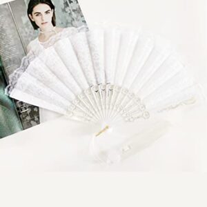 sehtorry White Lace Hand Folding Fan Bridal Dancing Props Floral Handheld Fan for Women Wedding Décor or Party Dess-up Favors