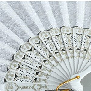 sehtorry White Lace Hand Folding Fan Bridal Dancing Props Floral Handheld Fan for Women Wedding Décor or Party Dess-up Favors