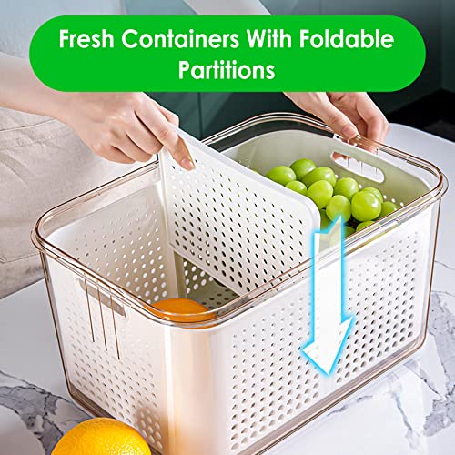 Kqiang 3 Pack Fridge Food Storage Container Set with Lids and Colander Fresh Produce Saver BPA-Free Plastic Vegetable Fruit Meat Storage Organization Bins