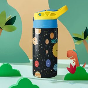 Custom Sun Galaxy Planet Kids Water Bottle for Girls Boys Personalized Insulated Stainless Steel Sports Water Bottles with Straw Lid Customized Reusable Drinking Bottles for School