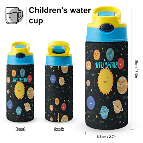 Custom Sun Galaxy Planet Kids Water Bottle for Girls Boys Personalized Insulated Stainless Steel Sports Water Bottles with Straw Lid Customized Reusable Drinking Bottles for School