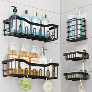 fafoou shower caddy, bathroom shower organizer [5-pack], adhesive shower shelves for bathroom storage, stainless steel rustproof large shower shelf for inside shower rack wall mounted, black