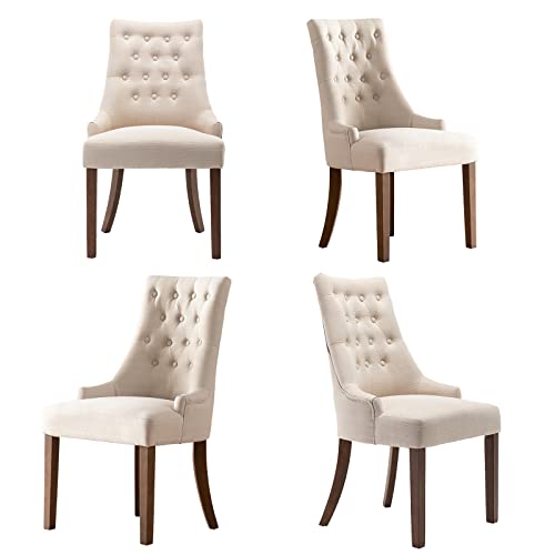 COLAMY Wingback Upholstered Dining Chairs Set of 4, Fabric Side Dining Room Chairs with Tufted Button, Living Room Chairs for Home Kitchen Resturant- Beige