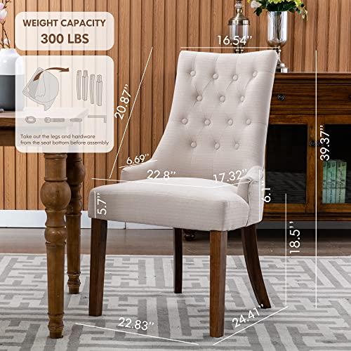 COLAMY Wingback Upholstered Dining Chairs Set of 4, Fabric Side Dining Room Chairs with Tufted Button, Living Room Chairs for Home Kitchen Resturant- Beige