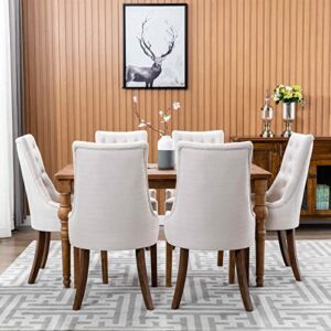 COLAMY Wingback Upholstered Dining Chairs Set of 4, Fabric Side Dining Room Chairs with Tufted Button, Living Room Chairs for Home Kitchen Resturant- Beige