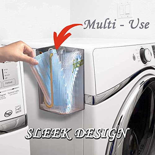 felisun Dryer Sheet Dispenser Holder Laundry Basket Detergent Dispenser Storage Laundry Room Organization Wall Art Decor Lint Bin Soap Fabric Softener Container(Transparent) (Clear White)