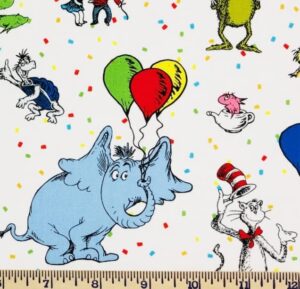 fat quarter - dr. seuss characters on white cotton fabric - 18" x 22" fat quarter