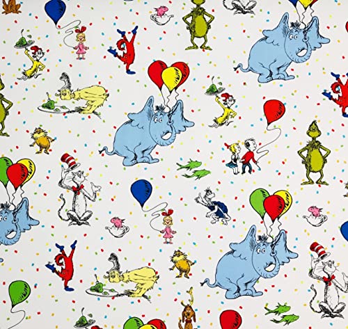 Fat Quarter - Dr. Seuss Characters on White Cotton Fabric - 18" x 22" Fat Quarter