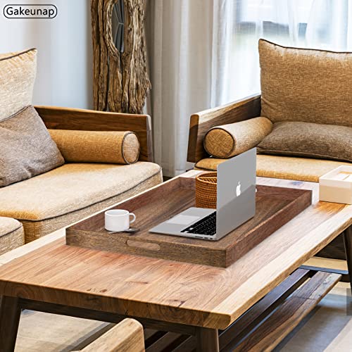 28x18'' Large Ottoman Tray,Walnut Wood Decorative Serving Tray with Handles for Breakfast,Dinner, Appetizers, Patio, Ottoman, Coffee Table, BBQ, Party –4 Coasters and 5 Greaseproof Papers for Free