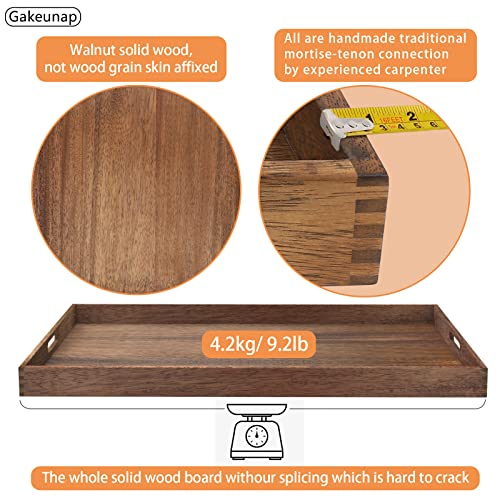 28x18'' Large Ottoman Tray,Walnut Wood Decorative Serving Tray with Handles for Breakfast,Dinner, Appetizers, Patio, Ottoman, Coffee Table, BBQ, Party –4 Coasters and 5 Greaseproof Papers for Free