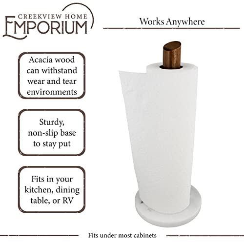 Creekview Home Emporium Acacia Wood Countertop Paper Towel Holder - 13.8in Kitchen Paper Towel Holder with Marble Base