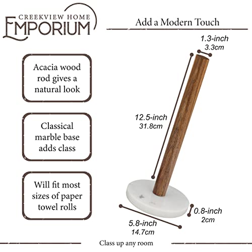 Creekview Home Emporium Acacia Wood Countertop Paper Towel Holder - 13.8in Kitchen Paper Towel Holder with Marble Base