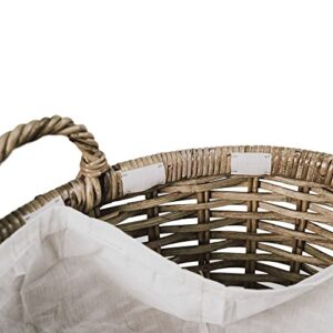 The Basket Lady Oval Kubu Wicker Laundry Basket, 25 in L x 19 in W x 14 in H, Serene Grey