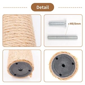 15 Inch Cat Scratching Posts Jute Rope Replacement Refill Posts Cat Scratching Stump Heightening Parts Refill with M8 Screws for Cat Tree Tower Furniture Refurbishment Indoor or Wall, 4pcs