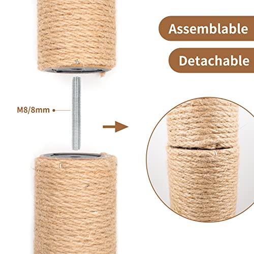 15 Inch Cat Scratching Posts Jute Rope Replacement Refill Posts Cat Scratching Stump Heightening Parts Refill with M8 Screws for Cat Tree Tower Furniture Refurbishment Indoor or Wall, 4pcs