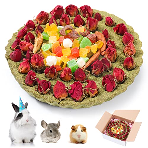 HGPOKLVT Bunny Grass Treats Bunny Chew Toys, Pet Birthday Cake Small Animal Molar Toys, All Natural Material Suitable for Guinea Pig, Hamster Chinchilla Rabbit and Other Small Animals