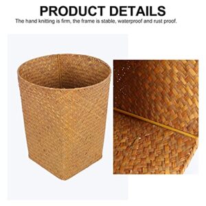 Cabilock Wood Basket Trash Can Rustic Style Waste Basket Garbage Can Storage Holder Straw Bouquet Container Decorative Gift Basket for Office Bathroom Bedroom Kitchen 28X25X17cm Woven Basket