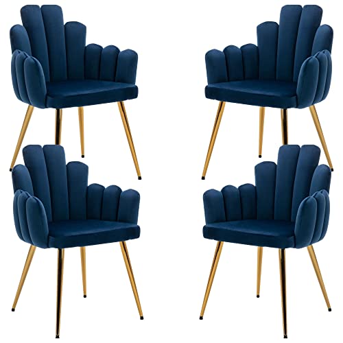 RIVOVA Navy Blue Velvet Dining Chairs Set of 4, Modern Accent Chairs Upholstered Side Chairs Kitchen Chairs Living Room Chairs with Gold Metal Legs