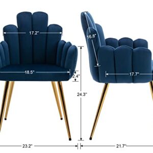 RIVOVA Navy Blue Velvet Dining Chairs Set of 4, Modern Accent Chairs Upholstered Side Chairs Kitchen Chairs Living Room Chairs with Gold Metal Legs