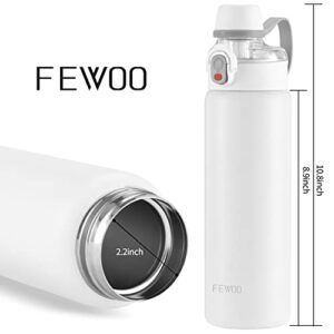 FEWOO 24 Oz Insulated Water Bottle with One Lid for Sip and Swig Stainless Steel Water Bottle With Straw BPA-Free,Keep Cold for 24h & Hot for 12h (WHITE)¡­