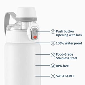 FEWOO 24 Oz Insulated Water Bottle with One Lid for Sip and Swig Stainless Steel Water Bottle With Straw BPA-Free,Keep Cold for 24h & Hot for 12h (WHITE)¡­