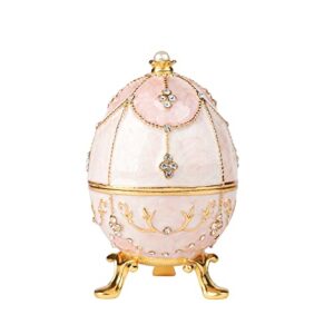 qifu hand painted pink faberge egg figurine trinket box hinged, unique gift for family