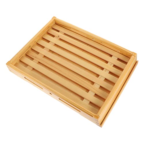 UPKOCH Meat Platter Wood Serving Tray Display Rack: Wooden Rectangular Tray with Handles Drain Tray Ottoman Coffee Table Platters for Food Breakfast Pastries Snacks Makeups Fruit Tray Platter