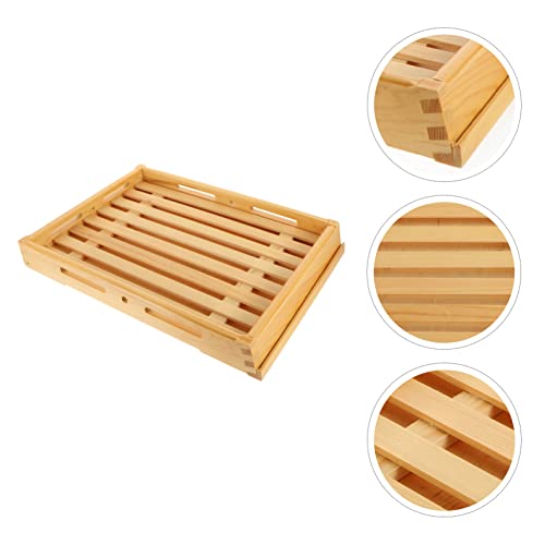 UPKOCH Meat Platter Wood Serving Tray Display Rack: Wooden Rectangular Tray with Handles Drain Tray Ottoman Coffee Table Platters for Food Breakfast Pastries Snacks Makeups Fruit Tray Platter