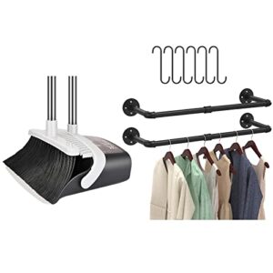 industrial pipe clothes rack for hanging clothes coats laundry room organizer storage hanger shelf space saving, long handle broom and dustpan set