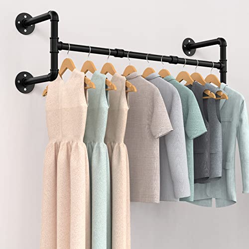 Industrial Pipe Clothes Rack for Hanging Clothes Coats Laundry Room Organizer Storage Hanger Shelf Space Saving, Long Handle Broom and Dustpan Set