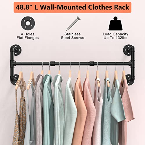 Industrial Pipe Clothes Rack for Hanging Clothes Coats Laundry Room Organizer Storage Hanger Shelf Space Saving, Long Handle Broom and Dustpan Set