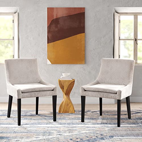 COLAMY Modern Dining Chairs Set of 4, Upholstered Corduroy Accent Side Leisure Chairs with Mid Back and Wood Legs for Living Room/Dining Room/Bedroom/Guest Room-Beige