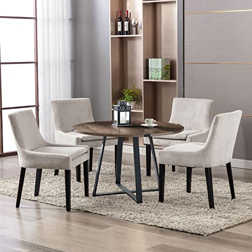 COLAMY Modern Dining Chairs Set of 4, Upholstered Corduroy Accent Side Leisure Chairs with Mid Back and Wood Legs for Living Room/Dining Room/Bedroom/Guest Room-Beige