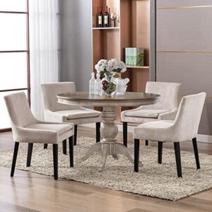 COLAMY Modern Dining Chairs Set of 4, Upholstered Corduroy Accent Side Leisure Chairs with Mid Back and Wood Legs for Living Room/Dining Room/Bedroom/Guest Room-Beige