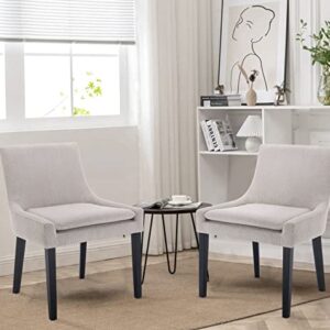 COLAMY Modern Dining Chairs Set of 4, Upholstered Corduroy Accent Side Leisure Chairs with Mid Back and Wood Legs for Living Room/Dining Room/Bedroom/Guest Room-Beige