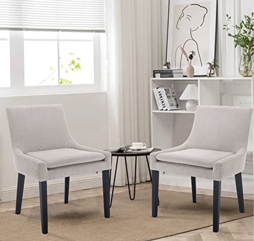 COLAMY Modern Dining Chairs Set of 4, Upholstered Corduroy Accent Side Leisure Chairs with Mid Back and Wood Legs for Living Room/Dining Room/Bedroom/Guest Room-Beige