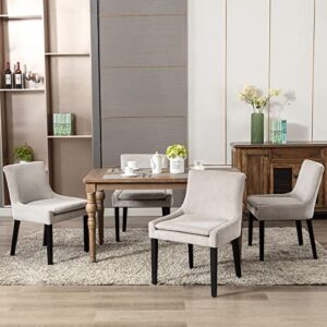 COLAMY Modern Dining Chairs Set of 4, Upholstered Corduroy Accent Side Leisure Chairs with Mid Back and Wood Legs for Living Room/Dining Room/Bedroom/Guest Room-Beige