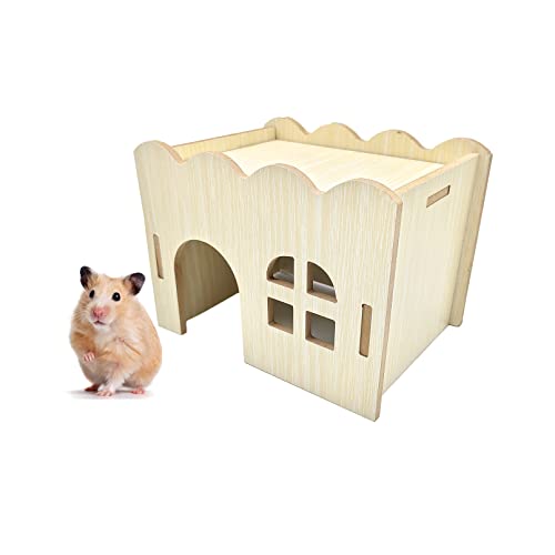 BNOSDM Guinea Pig House Hide Natural Chewable Hamster Hideout Wooden Hut Small Pets Woodland House Habitats Decor for Hamster Mice Gerbils Mouse