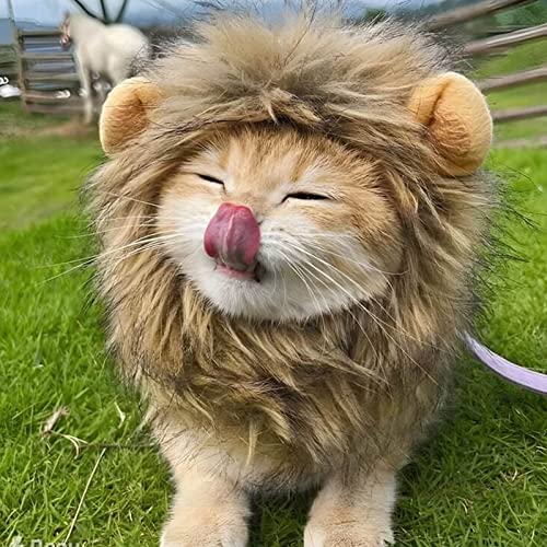 VANVENE Cute Lion Mane Wig Costume for Cat-Pet Adjustable Fancy Lion Hair Cats Outfit for Halloween Christmas Easter Birthday Party Supplies