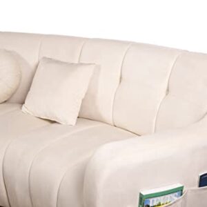 Legend Vansen Velvet Floor Sofa 3 Seats Symmetrical Modular Legless Corner Curved Round couches Sectional, 127", Cream