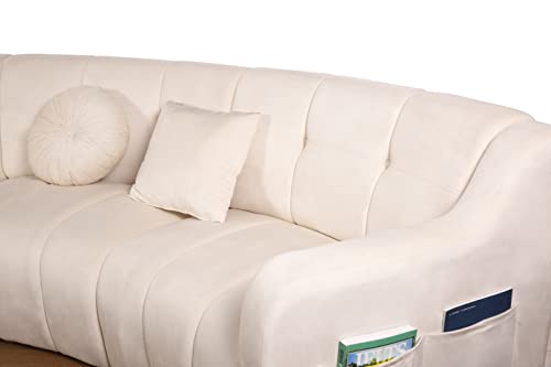 Legend Vansen Velvet Floor Sofa 3 Seats Symmetrical Modular Legless Corner Curved Round couches Sectional, 127", Cream