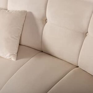 Legend Vansen Velvet Floor Sofa 3 Seats Symmetrical Modular Legless Corner Curved Round couches Sectional, 127", Cream