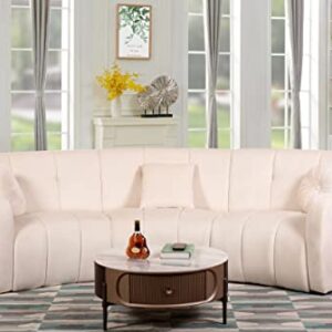 Legend Vansen Velvet Floor Sofa 3 Seats Symmetrical Modular Legless Corner Curved Round couches Sectional, 127", Cream