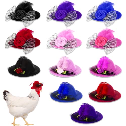 2 Pieces Chicken Hats for Hen Mini Pet Hat Accessories Feather Top Helmet Funny Small Hat Adjustable Elastic Chin Strap Rooster Parrot Poultry Stylish Animal Pet Show Costume