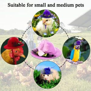 2 Pieces Chicken Hats for Hen Mini Pet Hat Accessories Feather Top Helmet Funny Small Hat Adjustable Elastic Chin Strap Rooster Parrot Poultry Stylish Animal Pet Show Costume