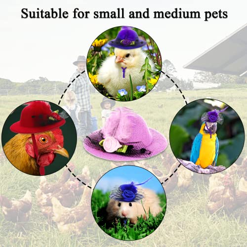 2 Pieces Chicken Hats for Hen Mini Pet Hat Accessories Feather Top Helmet Funny Small Hat Adjustable Elastic Chin Strap Rooster Parrot Poultry Stylish Animal Pet Show Costume