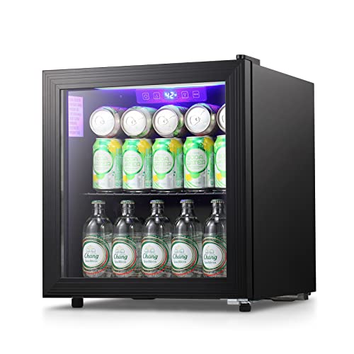 R.W.FLAME Beverage Refrigerator Cooler, Mini fridge with Double Glass Door and LED Lights, Small Refrigerator for Office, Home or Bedroom, Wine Cooler Digital Temperature Control