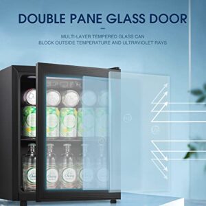 R.W.FLAME Beverage Refrigerator Cooler, Mini fridge with Double Glass Door and LED Lights, Small Refrigerator for Office, Home or Bedroom, Wine Cooler Digital Temperature Control